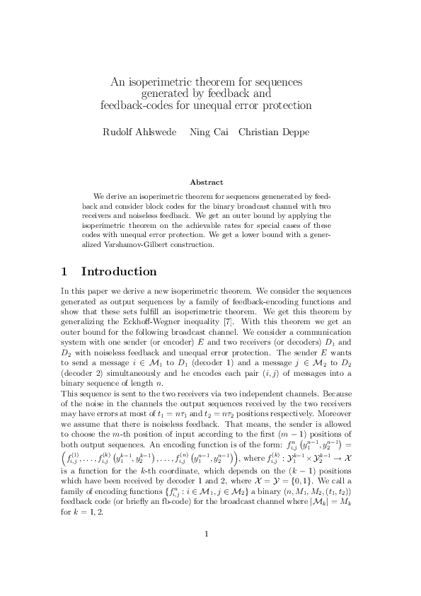 (PDF) An Isoperimetric Theorem for Sequences Generated by Feedback and ...