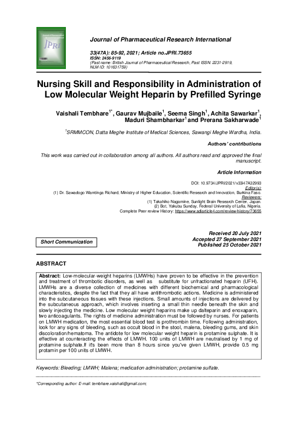 (PDF) Nursing Skill and Responsibility in Administration of Low ...