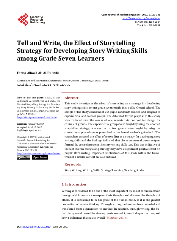 (PDF) Tell and Write, the Effect of Storytelling Strategy for ...