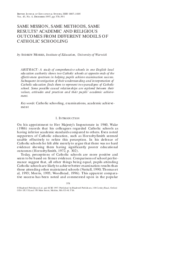 (PDF) Same mission, same methods, same results? Academic and religious ...