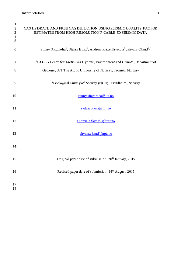 (PDF) Gas hydrate and free gas detection using seismic quality factor ...