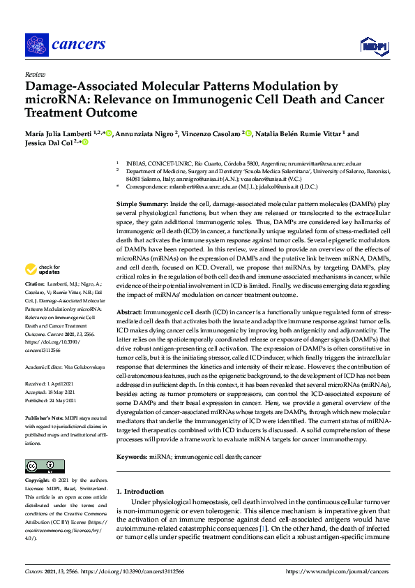 (PDF) Damage-Associated Molecular Patterns Modulation by microRNA ...