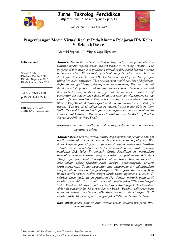 (PDF) Pengembangan Media Virtual Reality Pada Muatan Pelajaran IPA ... (PDF) Pengembangan Media Virtual Reality Pada Muatan Pelajaran IPA ...