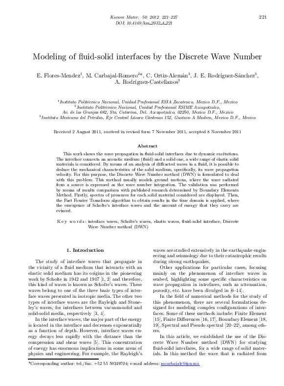 (PDF) Modeling of fluid-solid interfaces by the Discrete Wave Number