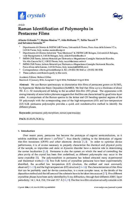 (PDF) Raman Identification of Polymorphs in Pentacene Films