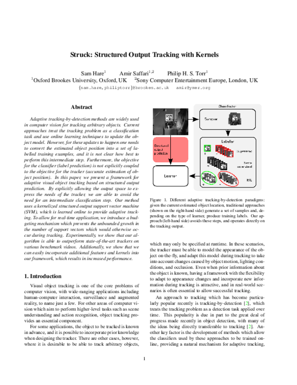 (PDF) Struck: Structured output tracking with kernels