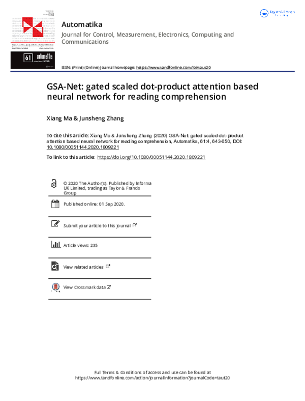 (PDF) GSA-Net: gated scaled dot-product attention based neural network for reading comprehension