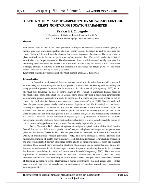 (PDF) TO STUDY THE IMPACT OF SAMPLE SIZE ON SHEWHART CONTROL CHART MONITORING LOCATION PARAMETER