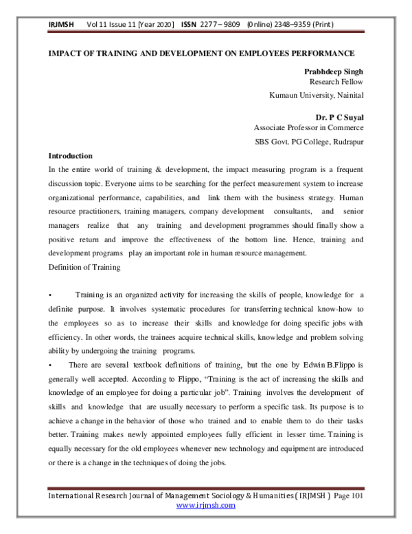 (PDF) IMPACT OF TRAINING AND DEVELOPMENT ON EMPLOYEES PERFORMANCE