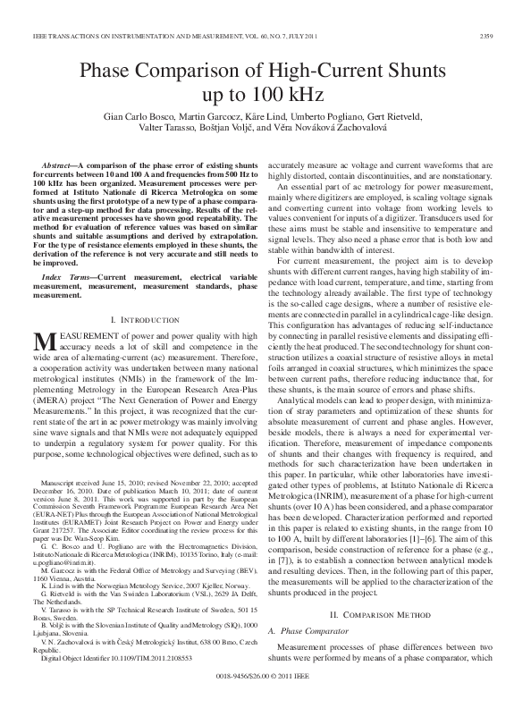 (PDF) Phase Comparison of High-Current Shunts up to 100 kHz