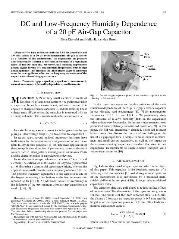 (PDF) DC and Low-Frequency Humidity Dependence of a 20 pF Air-Gap Capacitor