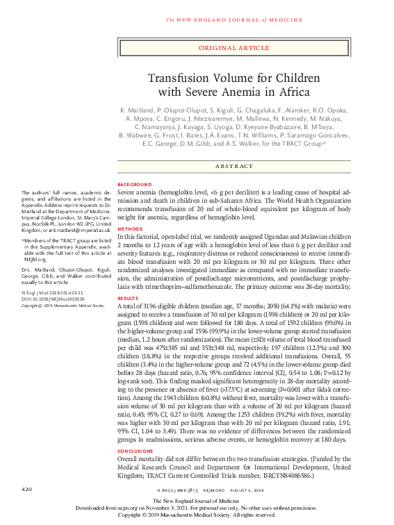 (PDF) Anaemia and blood transfusion in African children presenting to ...