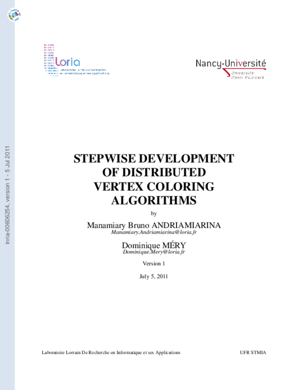 Pdf Stepwise Development Of Distributed Vertex Coloring Algorithms