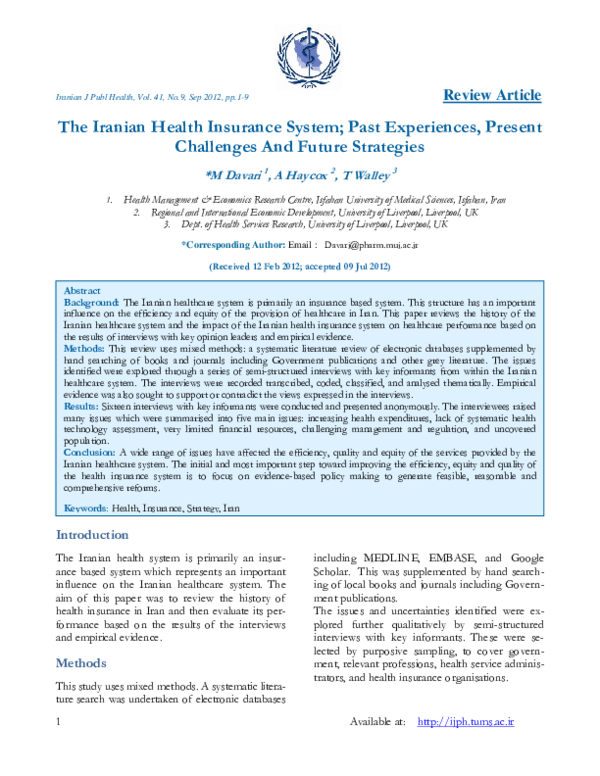 (PDF) The Iranian Health Insurance System; Past Experiences, Present ...