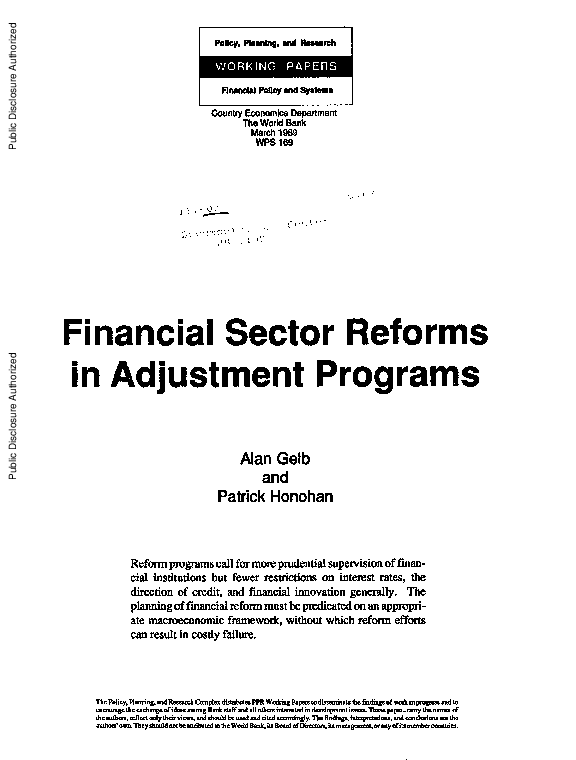 (PDF) Financial sector reforms in adjustment programs