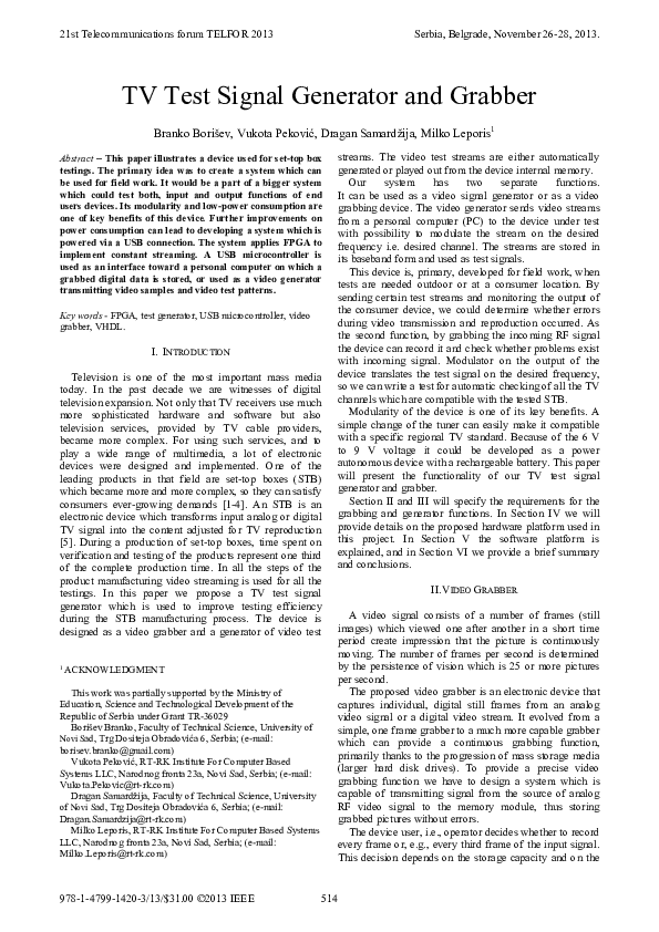 (PDF) TV test signal generator and grabber
