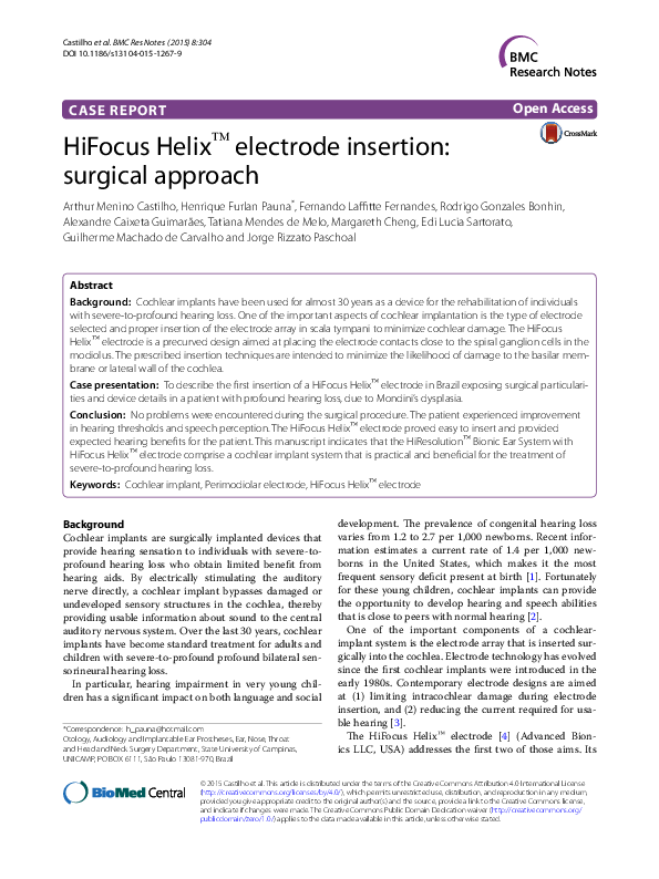 (PDF) HiFocus Helix™ electrode insertion: surgical approach