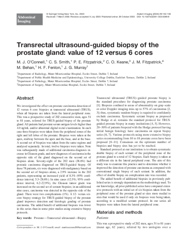 (PDF) Transrectal ultrasound-guided biopsy of the prostate gland: value of 12 versus 6 cores