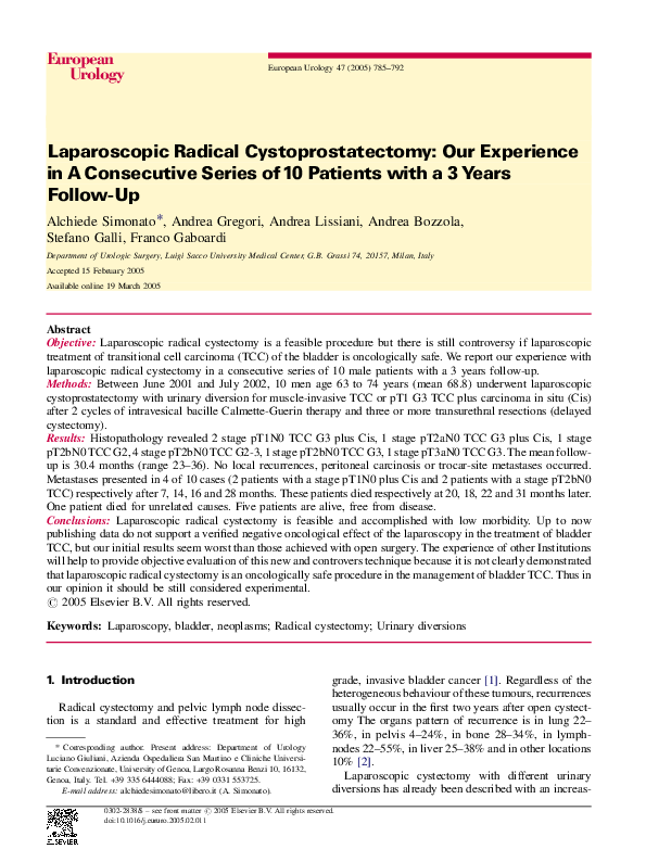 (PDF) Laparoscopic Radical Cystoprostatectomy: Our Experience in A ...