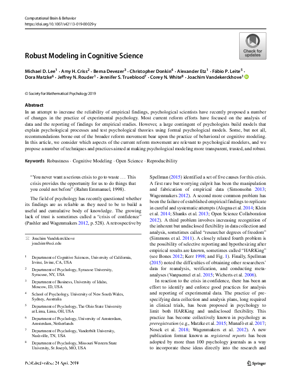 (PDF) Robust modeling in cognitive science