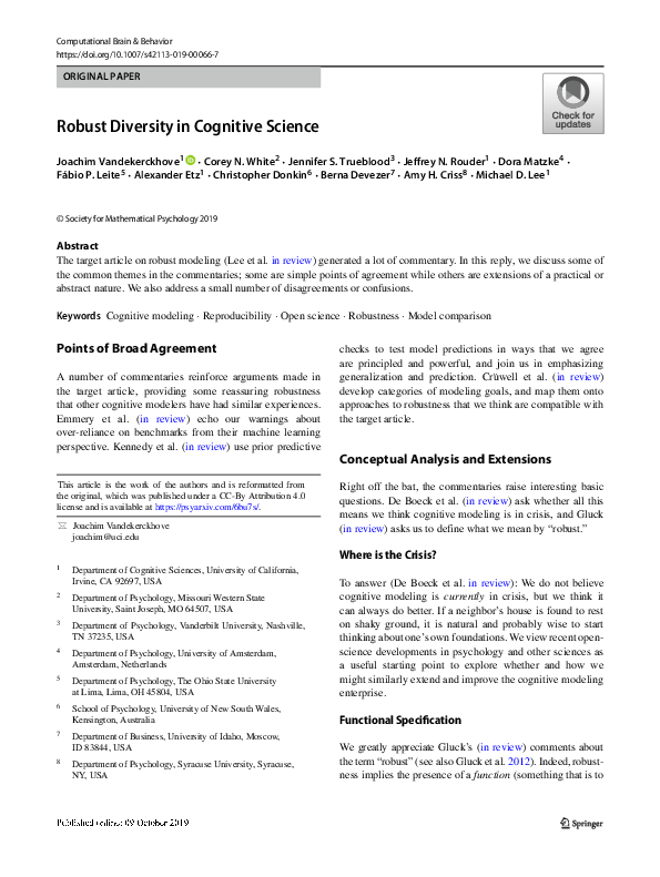 (PDF) Robust diversity in cognitive science