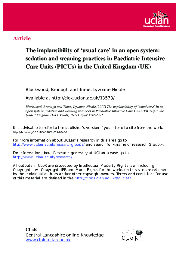 (PDF) The implausibility of ‘usual care’ in an open system: sedation ...