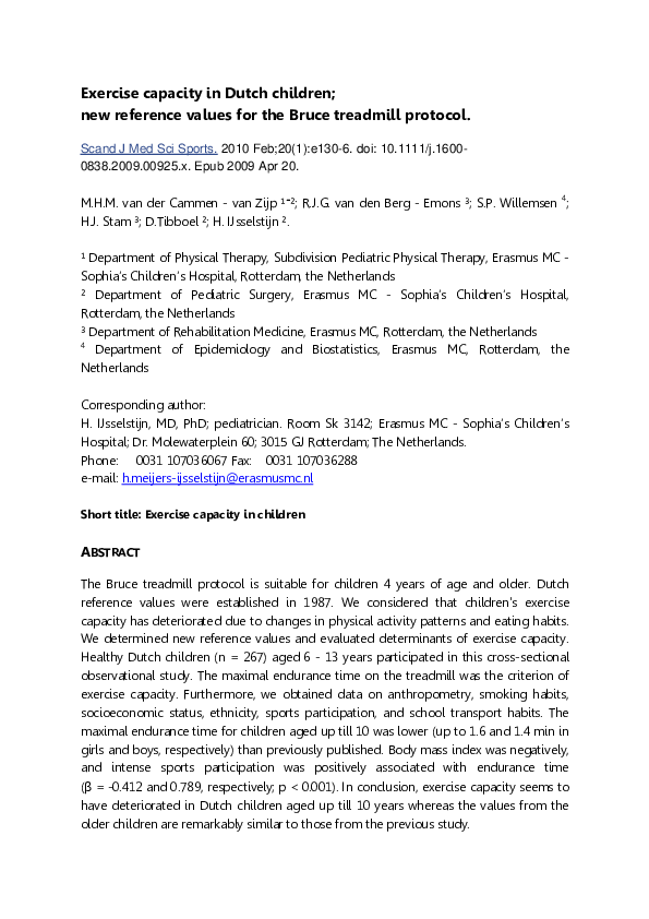 (PDF) Exercise capacity in Dutch children: new reference values for the ...