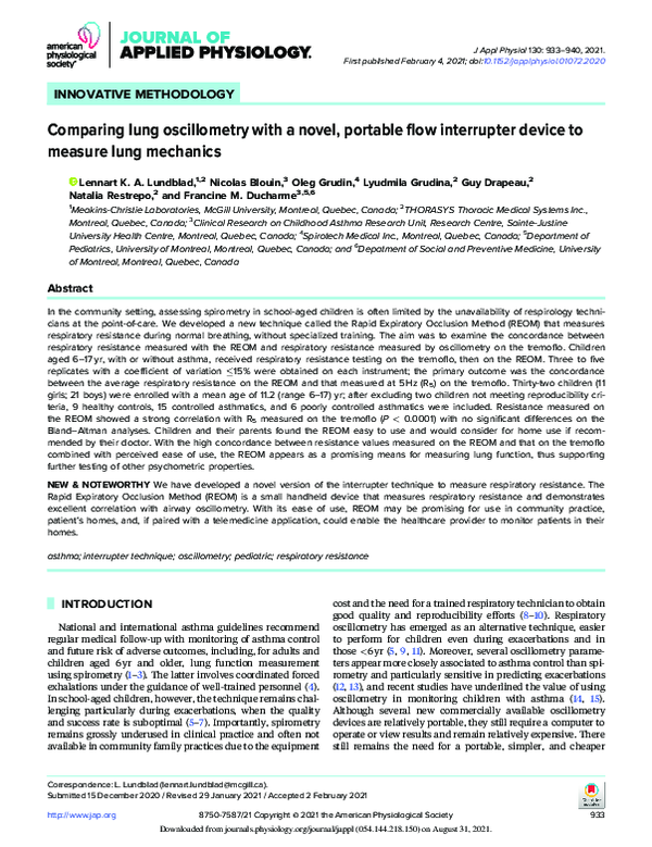 (PDF) Comparing lung oscillometry with a novel, portable flow ...