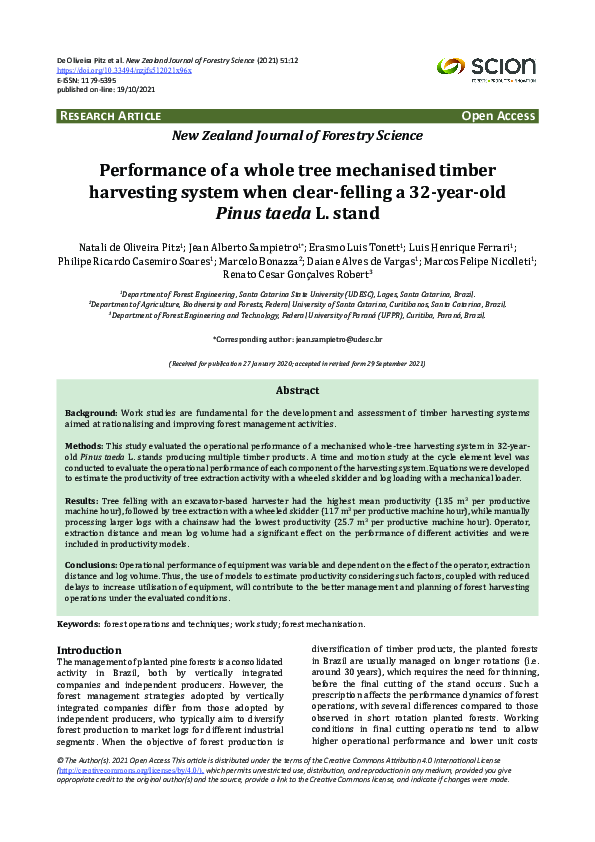 (PDF) Performance of a whole tree mechanised timber harvesting system ...
