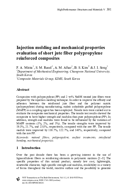 (PDF) Injection molding and mechanical properties evaluation of short ...