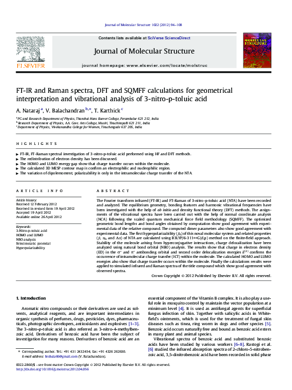 (PDF) FT-IR and Raman spectra, DFT and SQMFF calculations for geometrical interpretation and ...