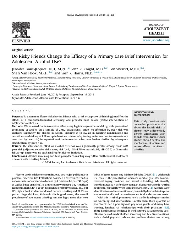 (PDF) Do Risky Friends Change the Efficacy of a Primary Care Brief ...