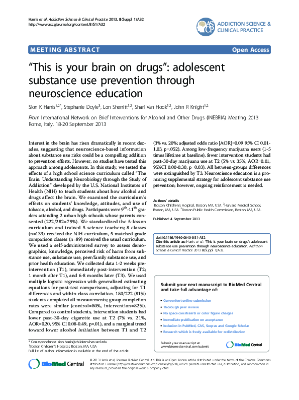 (PDF) “This is your brain on drugs”: adolescent substance use ...
