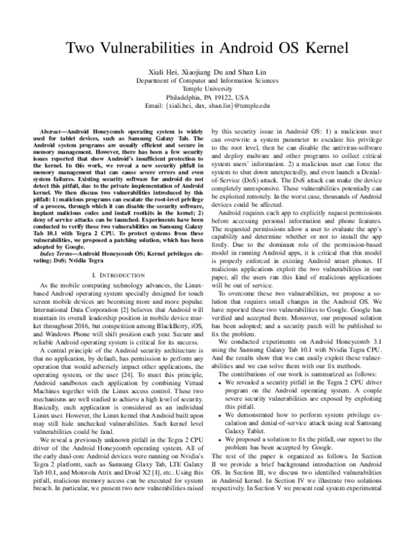 (PDF) Two vulnerabilities in Android OS kernel