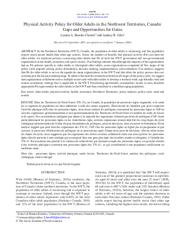 (PDF) Physical Activity Policy for Older Adults in the Northwest ...