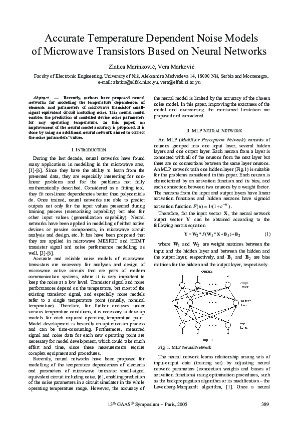 Pdf Accurate Temperature Dependent Noise Models Of Microwave Transistors Based On Neural Networks