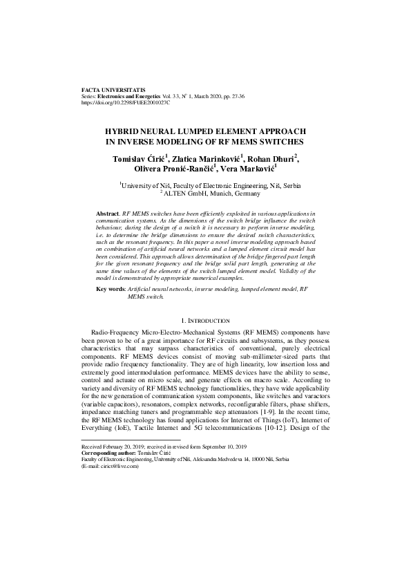 (PDF) Hybrid neural lumped element approach in inverse modeling of RF MEMS switches
