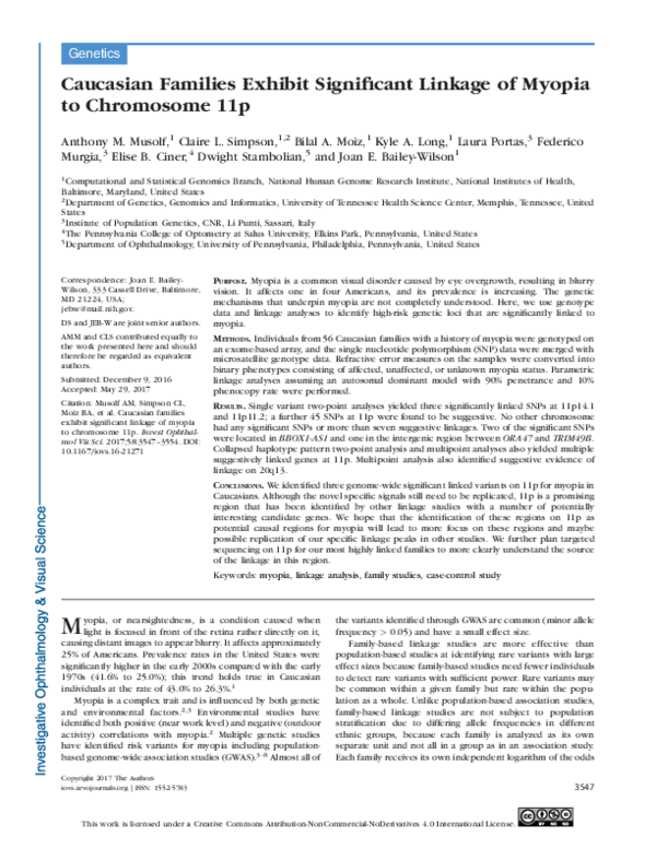 (PDF) Caucasian Families Exhibit Significant Linkage of Myopia to ...