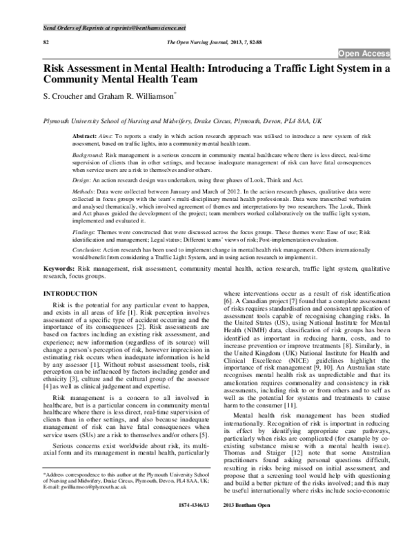 (PDF) Risk assessment in mental health: introducing a traffic light ...