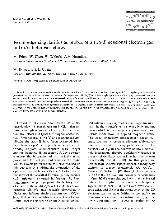 (PDF) Fermi-edge singularities as probes of a two-dimensional electron ...