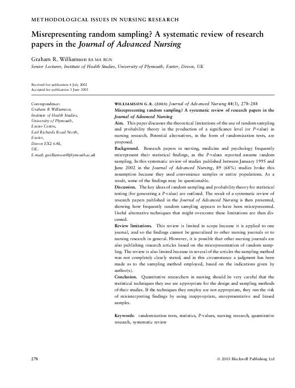 (PDF) Misrepresenting random sampling? A systematic review of research ...