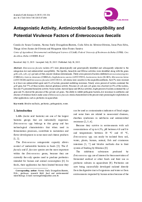 (PDF) Antagonistic Activity, Antimicrobial Susceptibility and Potential Virulence Factors of ...