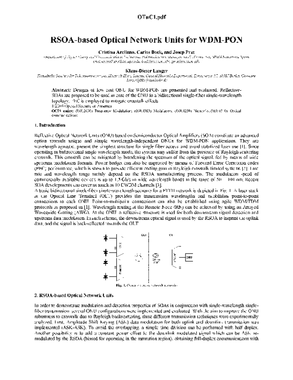 (PDF) RSOA Based Optical Network Units for WDM-PON