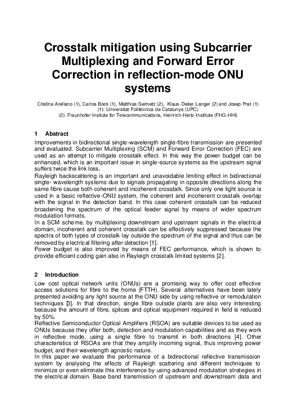 (PDF) Crosstalk mitigation using subcarrier multiplexing and forward ...