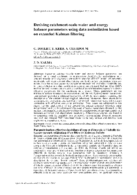 Pdf Deriving Catchment Scale Water And Energy Balance Parameters Using Data Assimilation Based