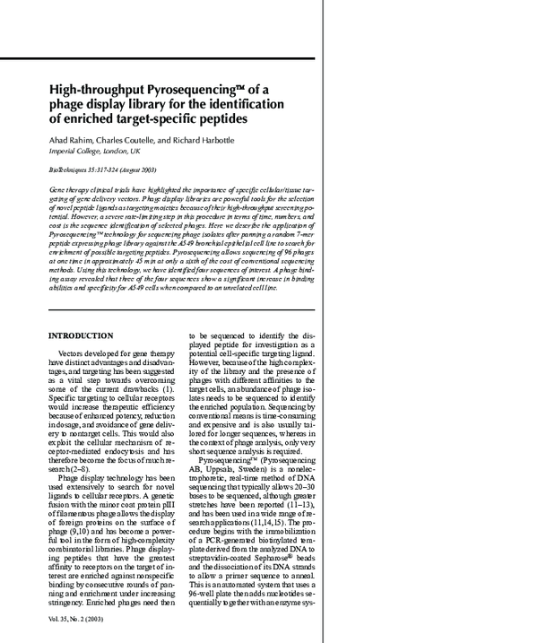 (PDF) High-throughput Pyrosequencing of a phage display library for the ...