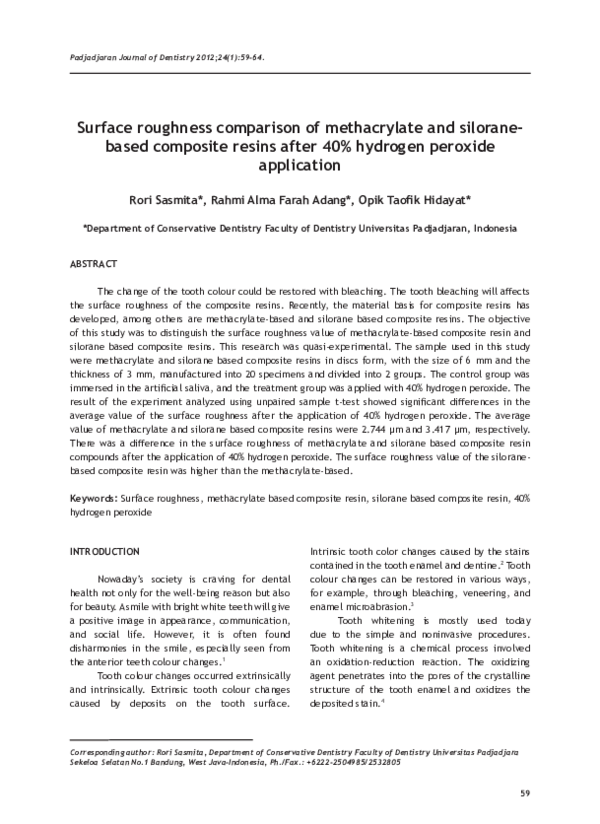 Pdf Surface Roughness Comparison Of Methacrylate And Silorane Based Composite Resins After 40
