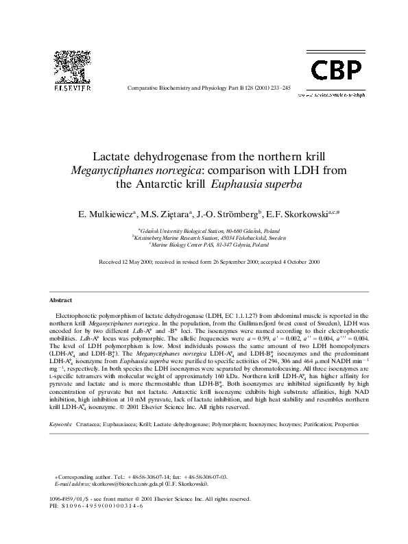 (PDF) Lactate dehydrogenase from the northern krill Meganyctiphanes ...
