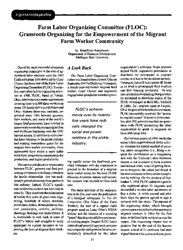 (PDF) Farm Labor Organizing Committee (FLOC): Grassroots Organizing for ...