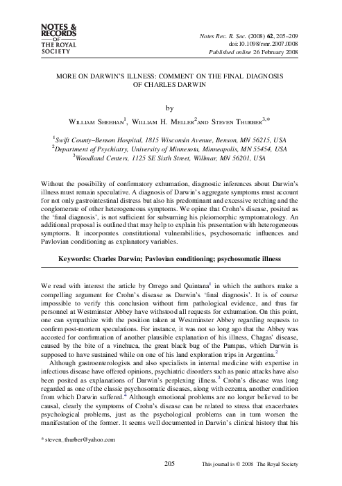(PDF) More on Darwin's illness: comment on the final diagnosis of ...